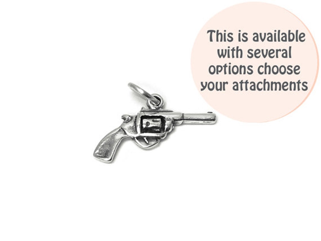 Gun Charm Sterling Silver 21.5mm, Silver Pistol Charms, Sterling Silver ...