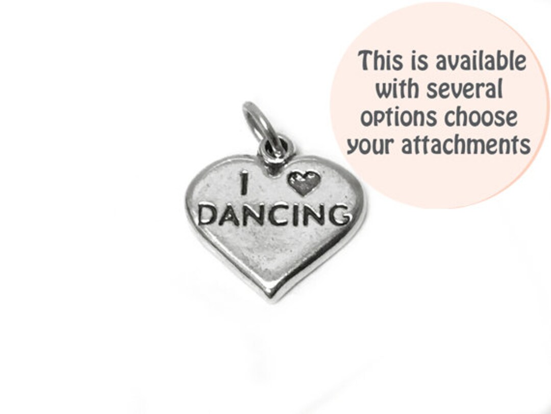 I Love Dancing Charm Sterling Silver 17.5mm, Silver Heart Charms ...