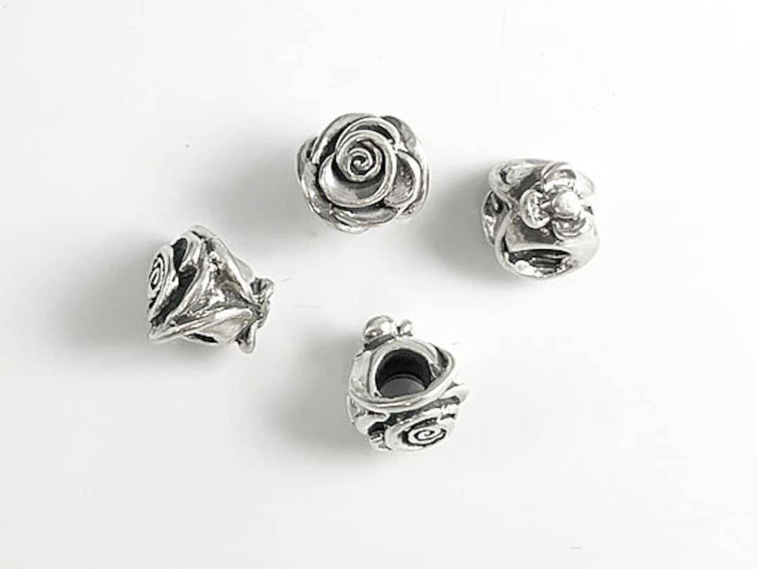 Sterling Silver Rose Large Hole Beads, 9.3 X 9.5 Mm, 3.9 Mm Hole ...