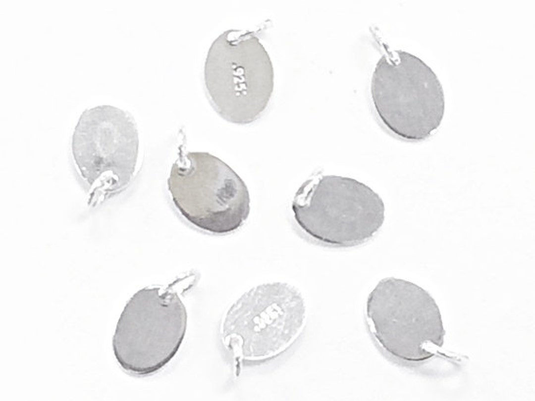 10 Pcs 925 Sterling Silver Oval Tag With Jump Rings 7.3 X 5.5 Mm (26 ...
