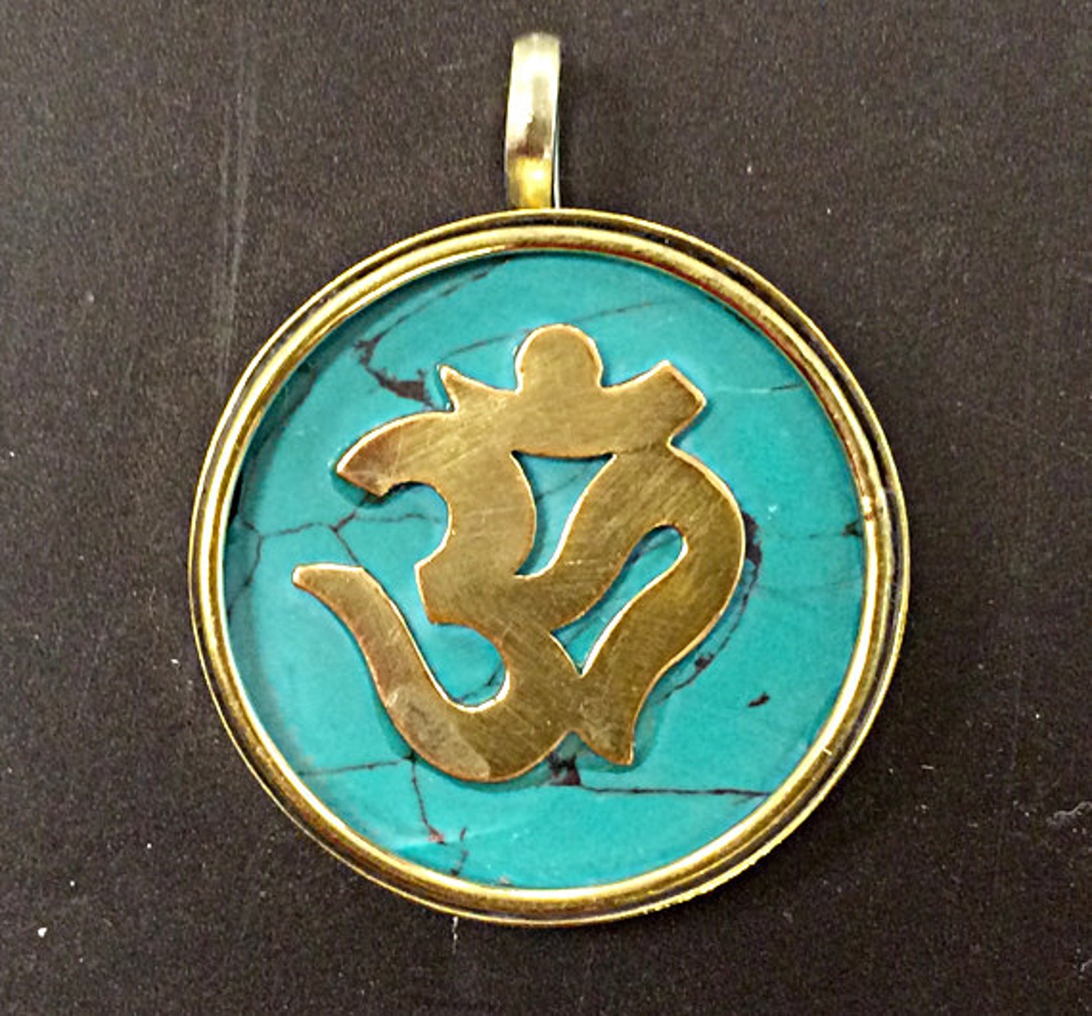 Tibetan Om Ohm Pendant Turquoise Om Ohm Pendant Brass and | Etsy