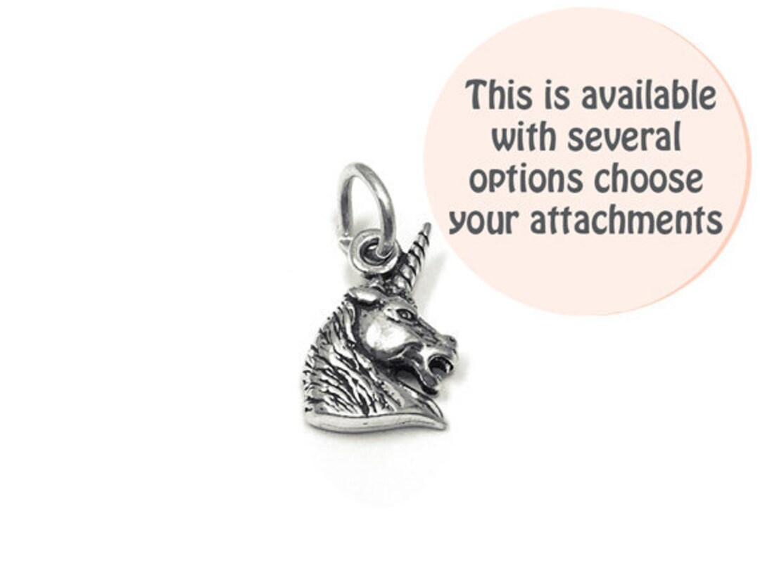 Unicorn Head Charm Sterling Silver 12mm, Silver Fantasy Charms ...
