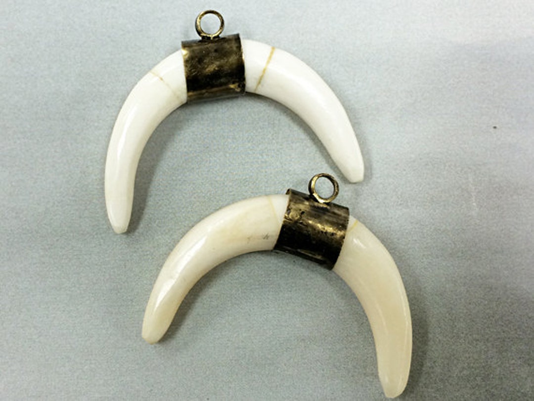 1 Pc. Cattle Bone Crescent Moon Pendant, 2" Double Bone, Dark Antique ...