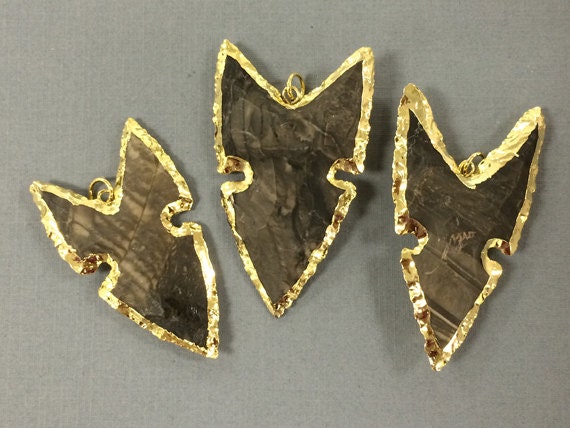 Fancy Arrowhead Jasper , Gold Plated Edged, Hand Made Pendant 1.7 Inch ...