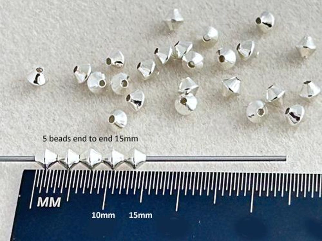 10pc 3mm Sterling Silver Bicone Beads, High Polish 0.9mm Hole Size, 3mm ...
