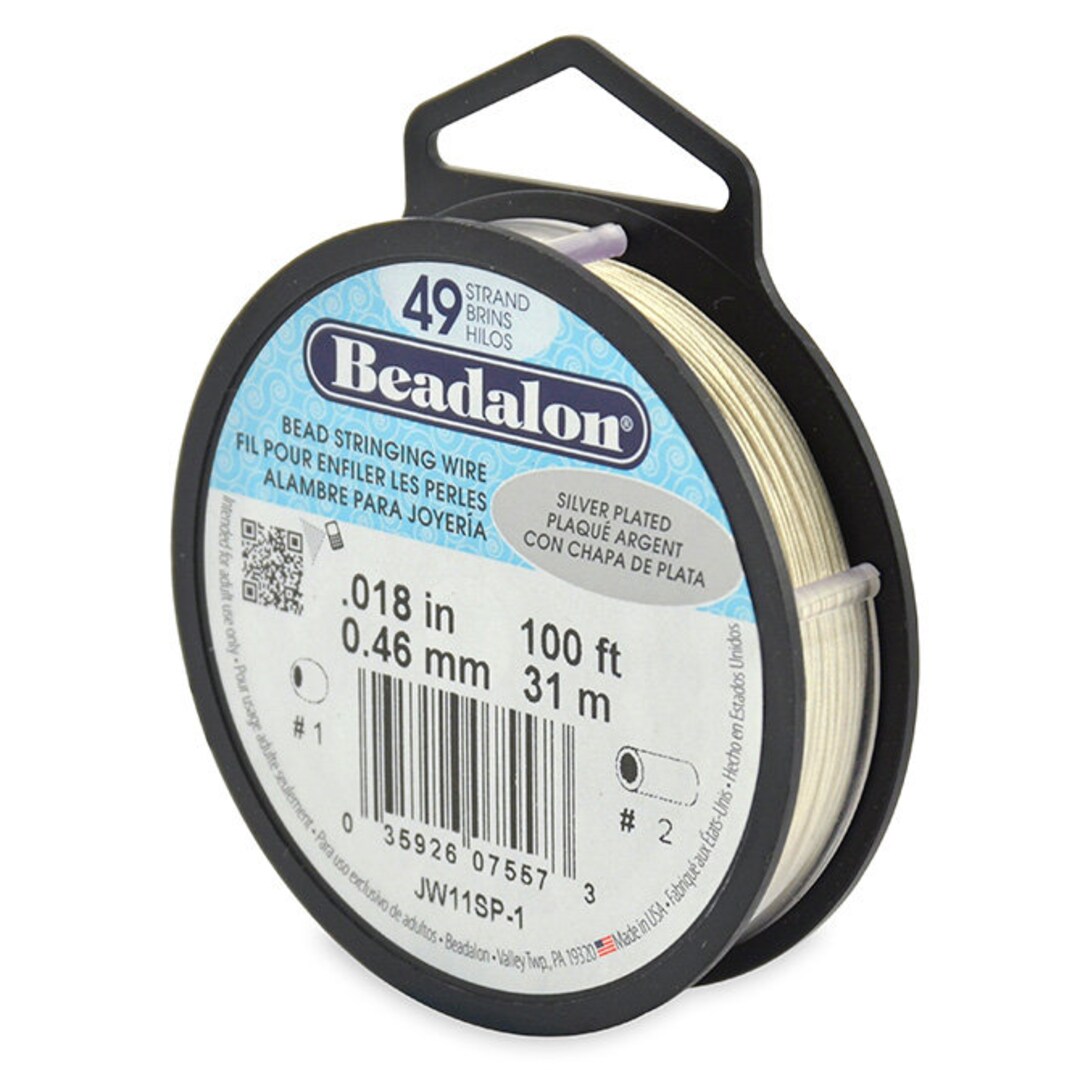 100 Feet Beadalon 49 Strand Bead Stringing Wire Silver Plated 0.018 ...
