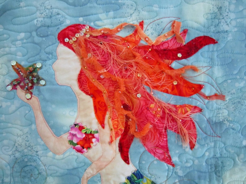The Mermaid Raw Edge Applique and Pieced Wall Quilt Pattern - Etsy