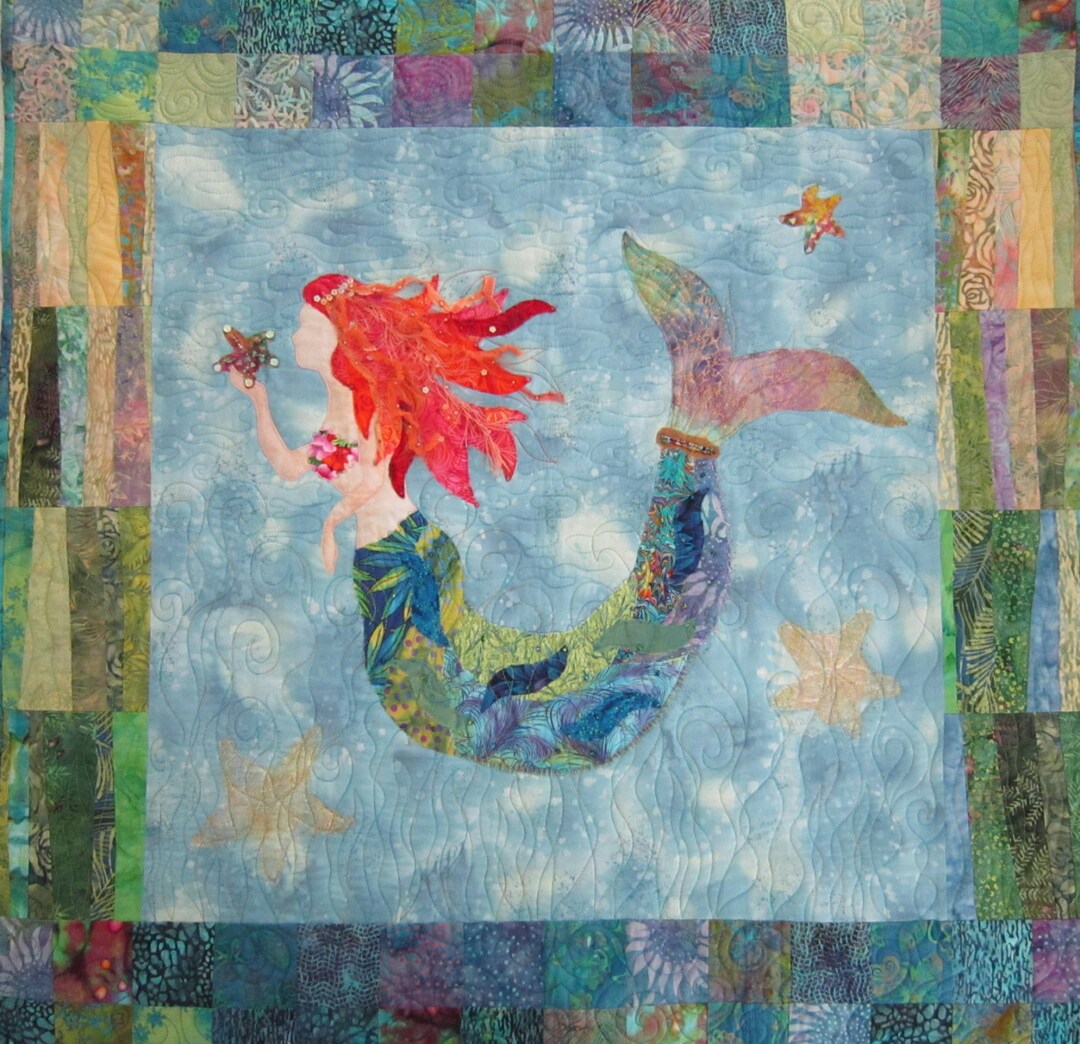 The Mermaid Raw Edge Applique and Pieced Wall Quilt Pattern - Etsy