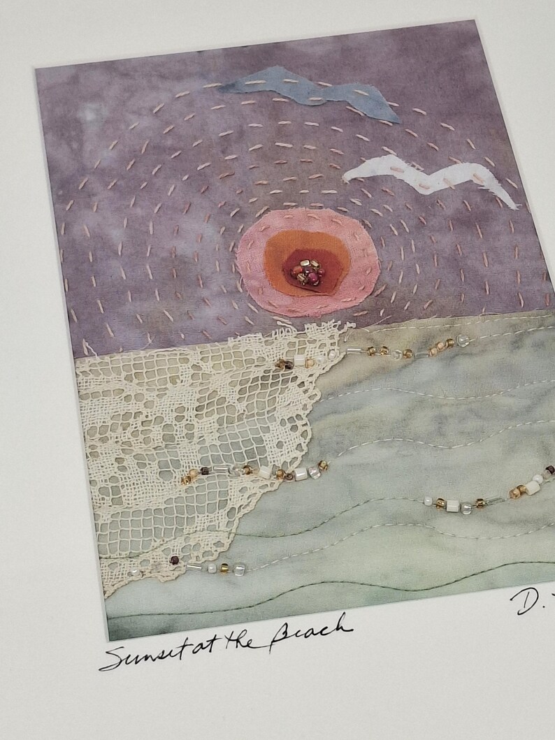 Sunset at the Beach - Fiber Art Landscape - Handmade Textile Art ...