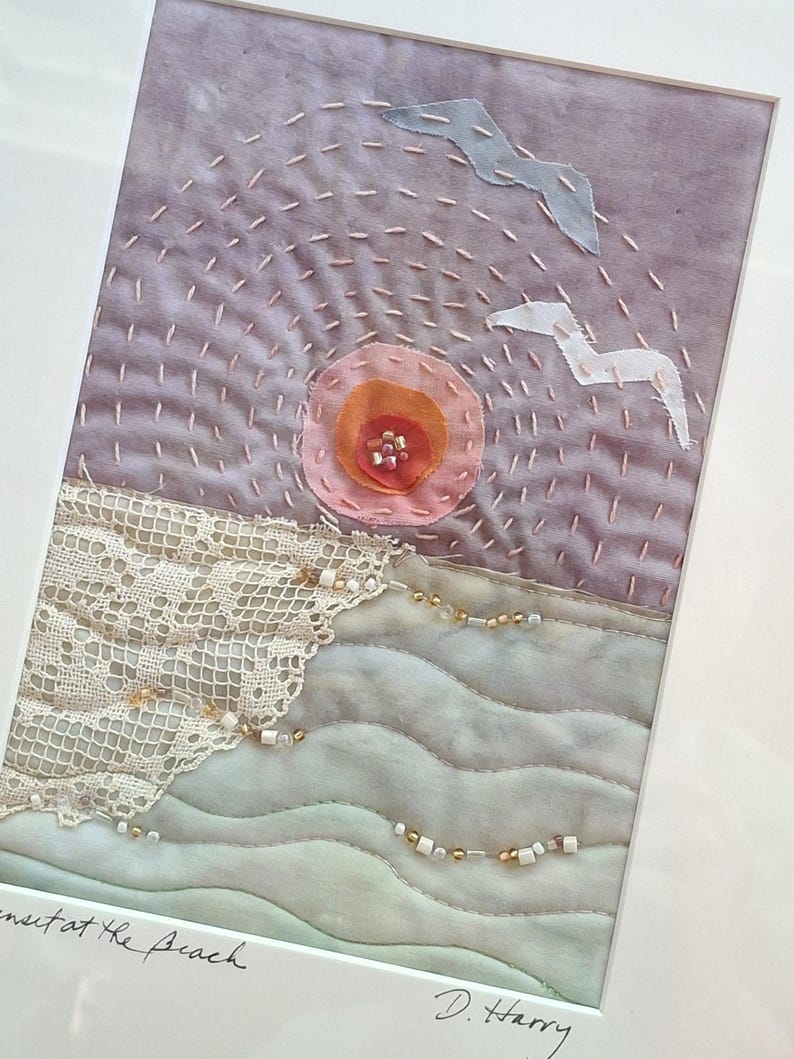 Sunset at the Beach - Fiber Art Landscape - Handmade Textile Art ...