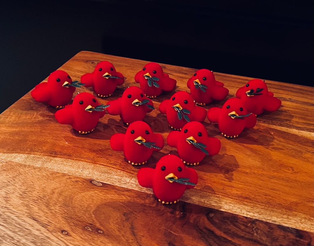 Vintage Set of 12 Twelve Lot Red Velvet Flocked Birds Hallmark 1980 ...