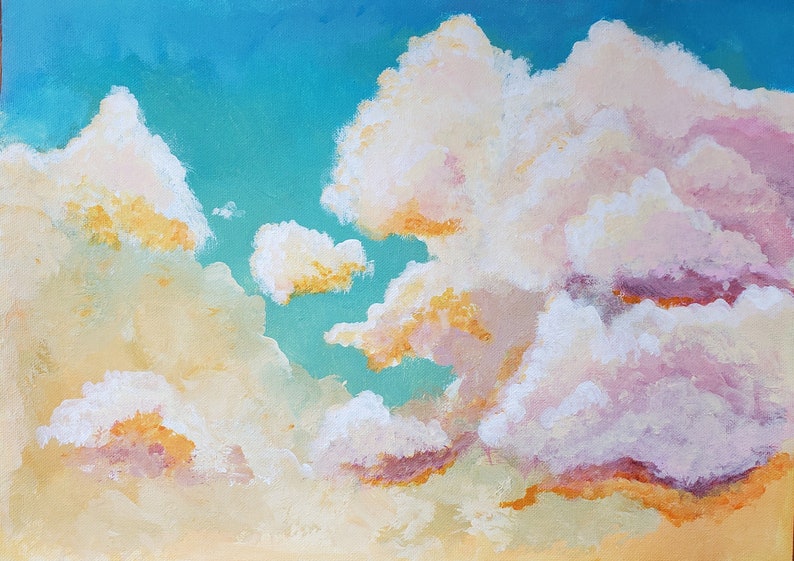 Comfort Clouds Original Acrylic Painting on Gesso Canvas Paper - Etsy