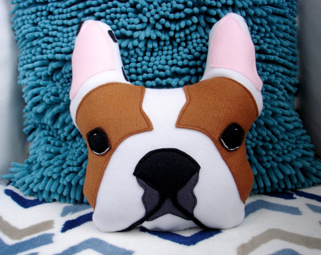 White Red French Bulldog Felt Pillow Stuffed Frenchie Plush Handmade ...