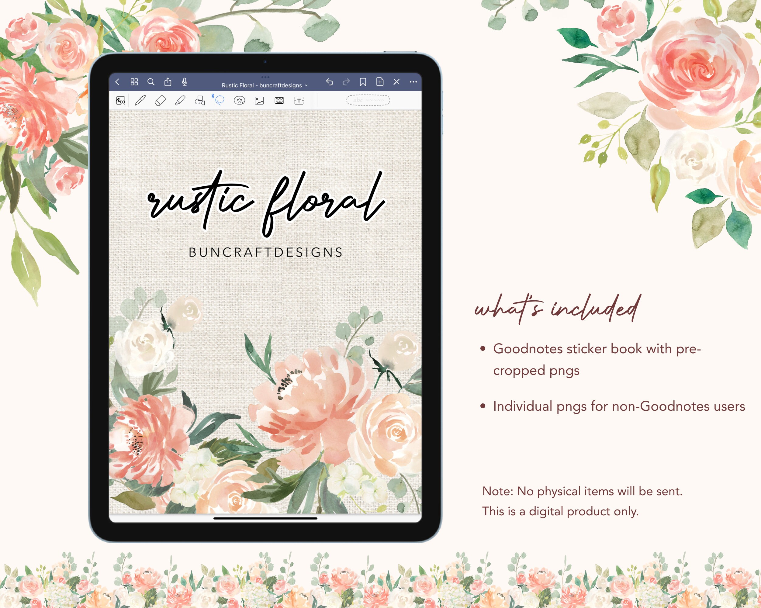 Rustic Floral | Digital Planner Journaling Stickers | Watercolor ...