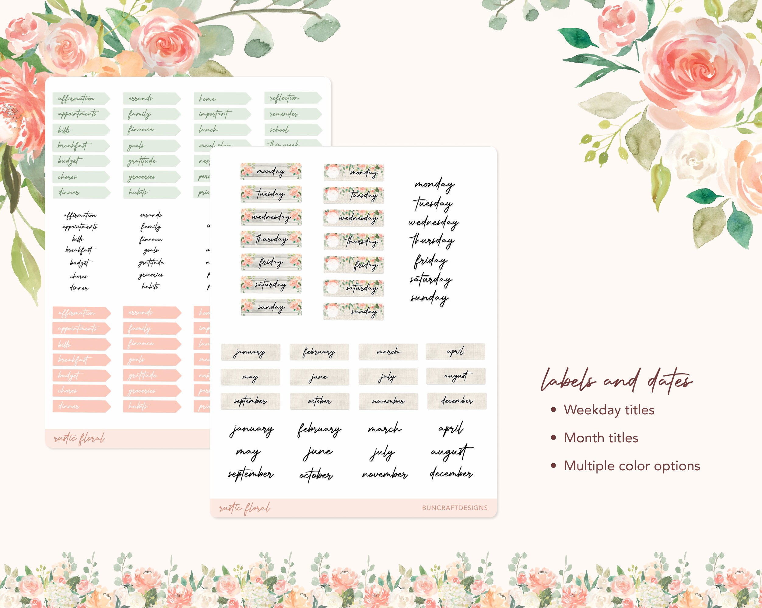 Rustic Floral | Digital Planner Journaling Stickers | Watercolor ...