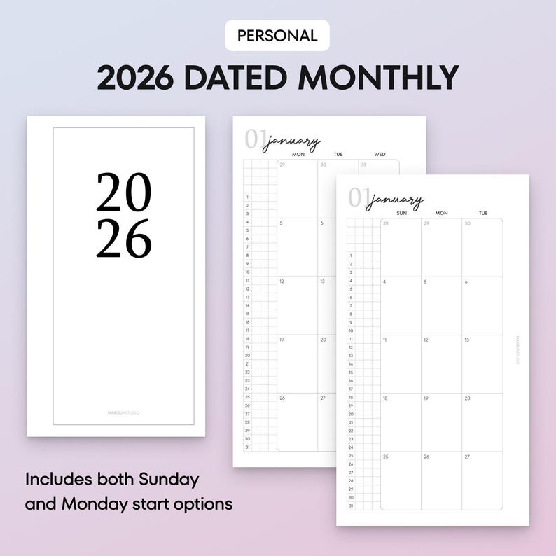 Personal 2026 Monthly Dated Planner Inserts | Filofax, Rings, Discs ...