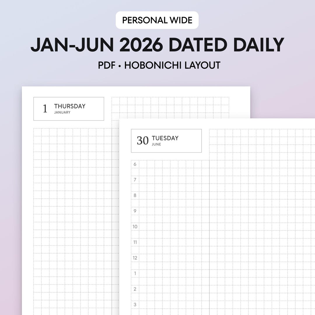 Personal Wide 2026 January-june Daily Hobonichi Planner Inserts | 4mm ...
