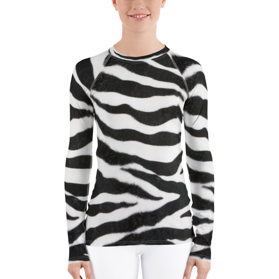 Zebra Print Women's Rash Guard. Great for Costumes. Polyester & Spandex ...