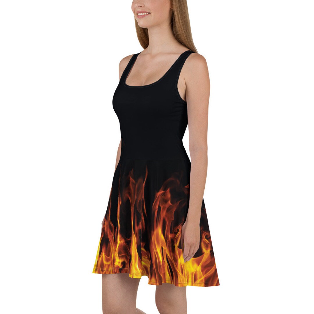 Inferno Elegance: Sleeveless Flame Skater Dress – Perfect for Dance ...