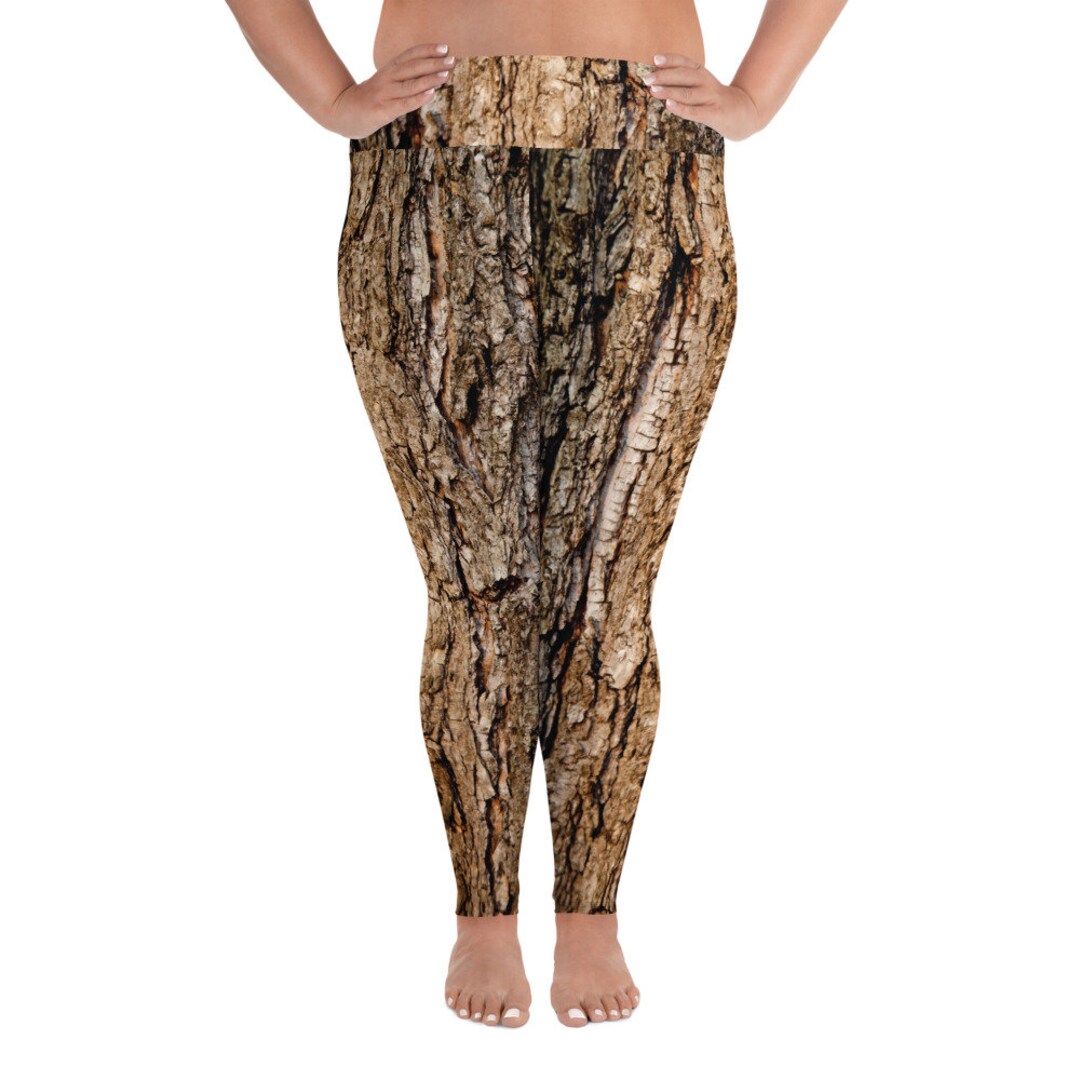 Plus Size Tree Bark Print Leggings: Polyester Spandex Blend - Etsy
