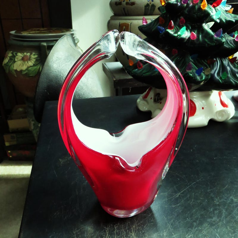 Red Murano Glass Basket - Etsy
