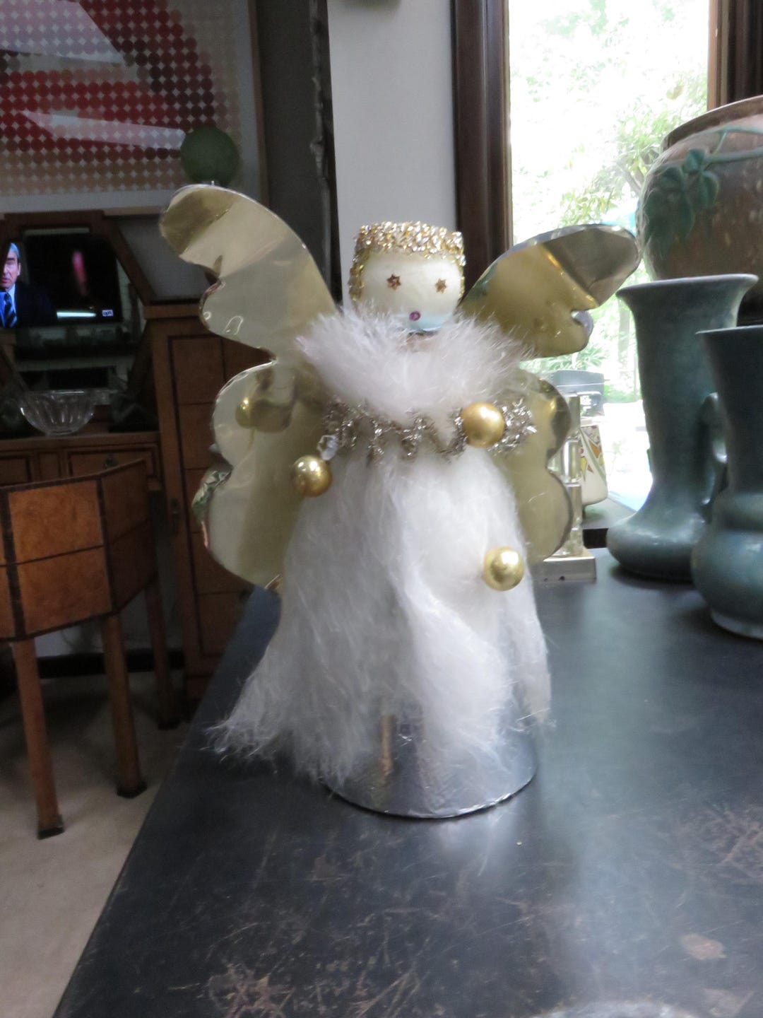 Vintage Angel Hair Tin Styrofoam Cardboard Mesh Angel Christmas Tree ...