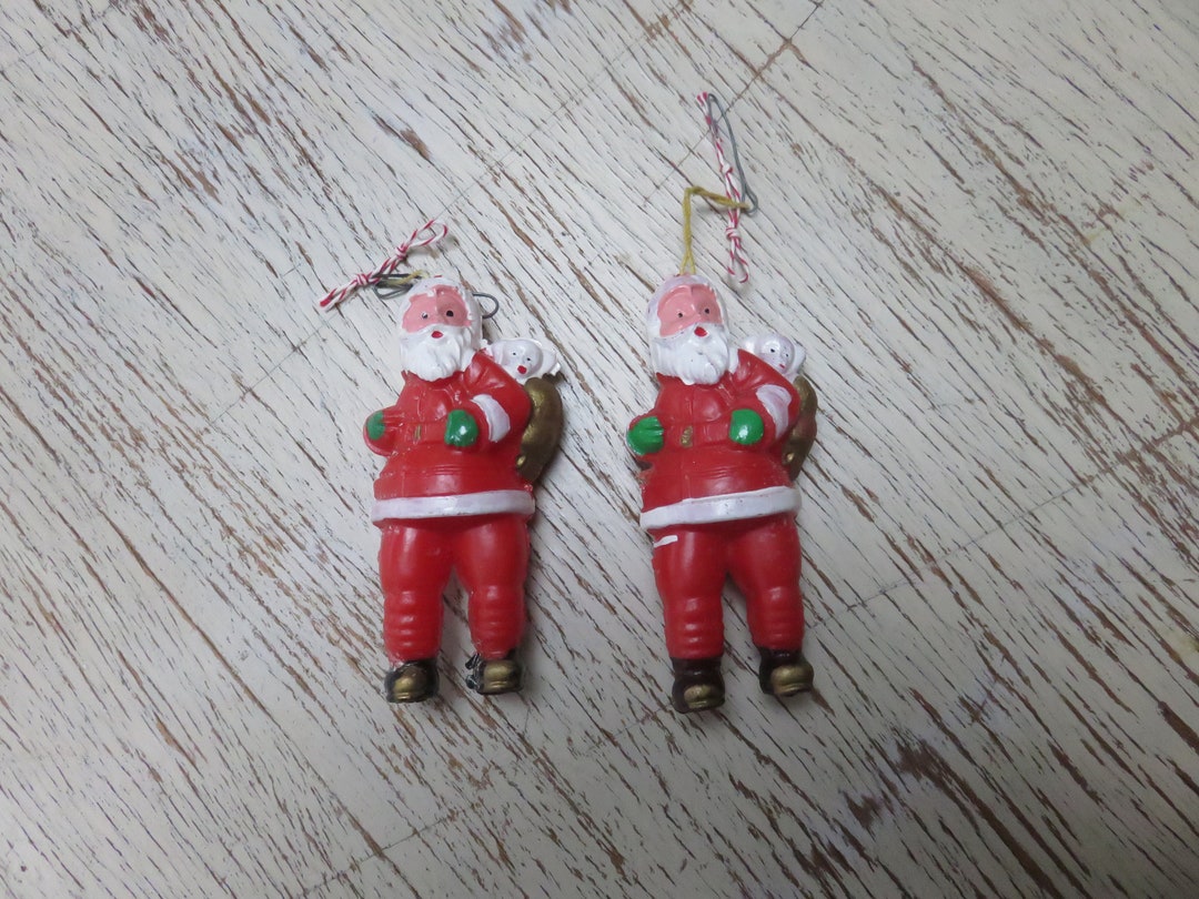 Vintage Lot of 2 Santa Hard Plastic Christmas Tree Ornaments Hong Kong ...