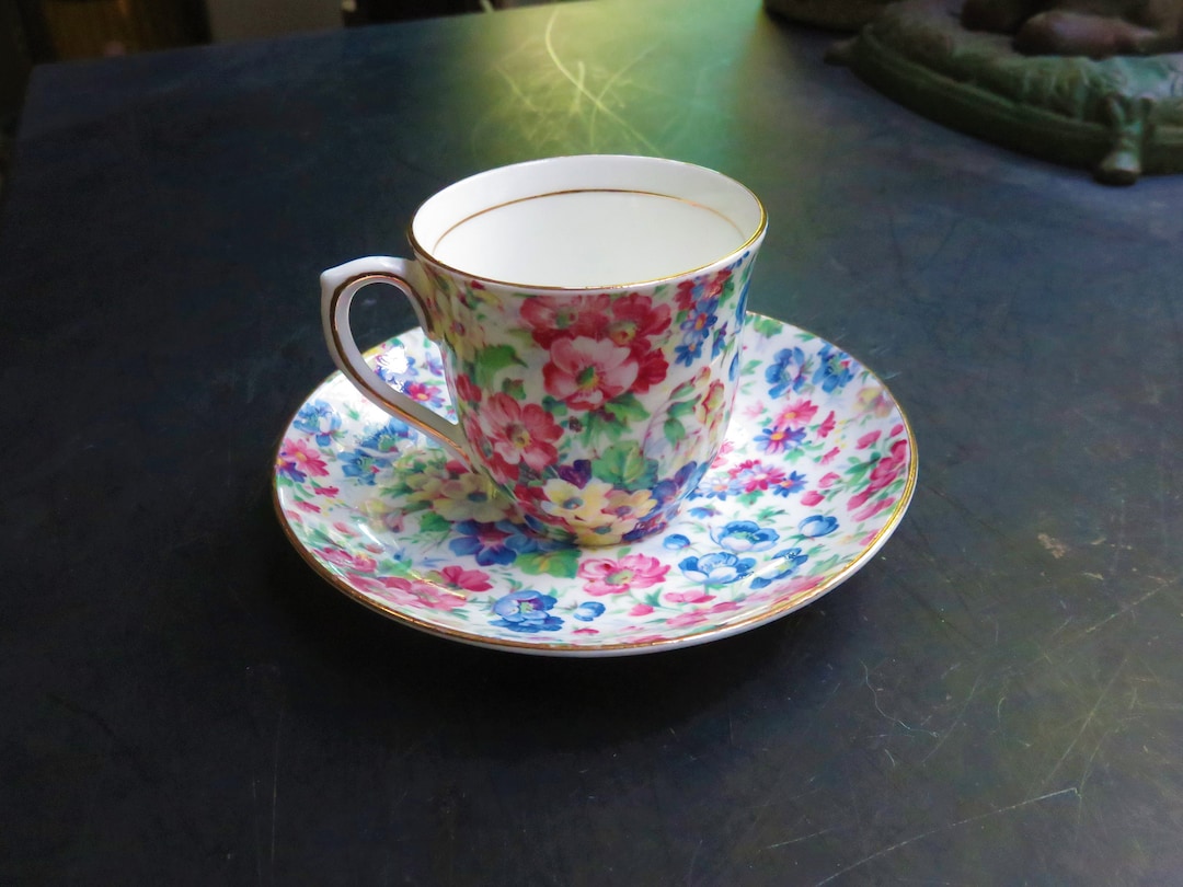 Vintage Colcough Longston England Chintz Floral Flower Bone China ...