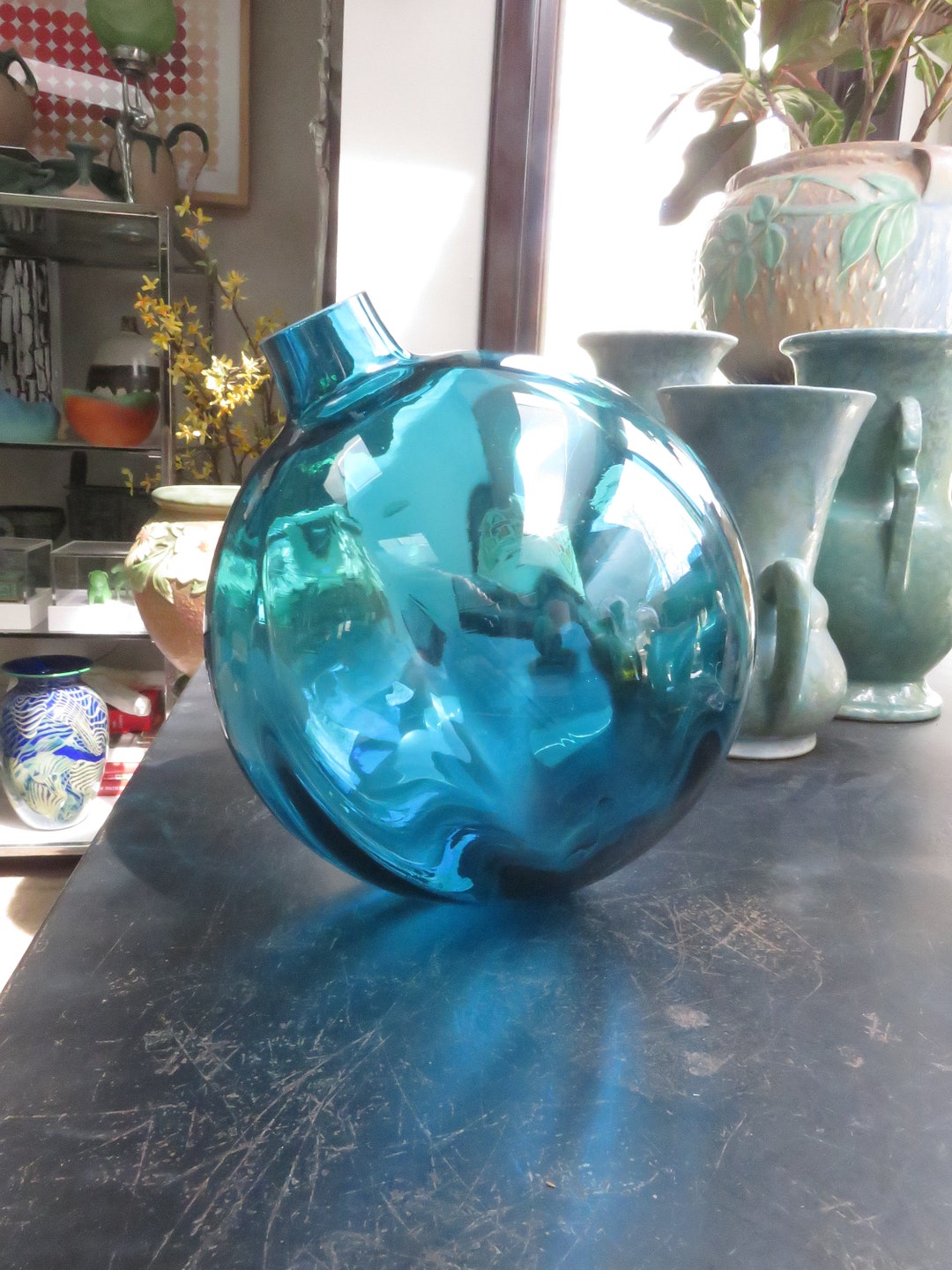 Vintage Blenko Ball Blue Vase or Decorative Ball - Etsy
