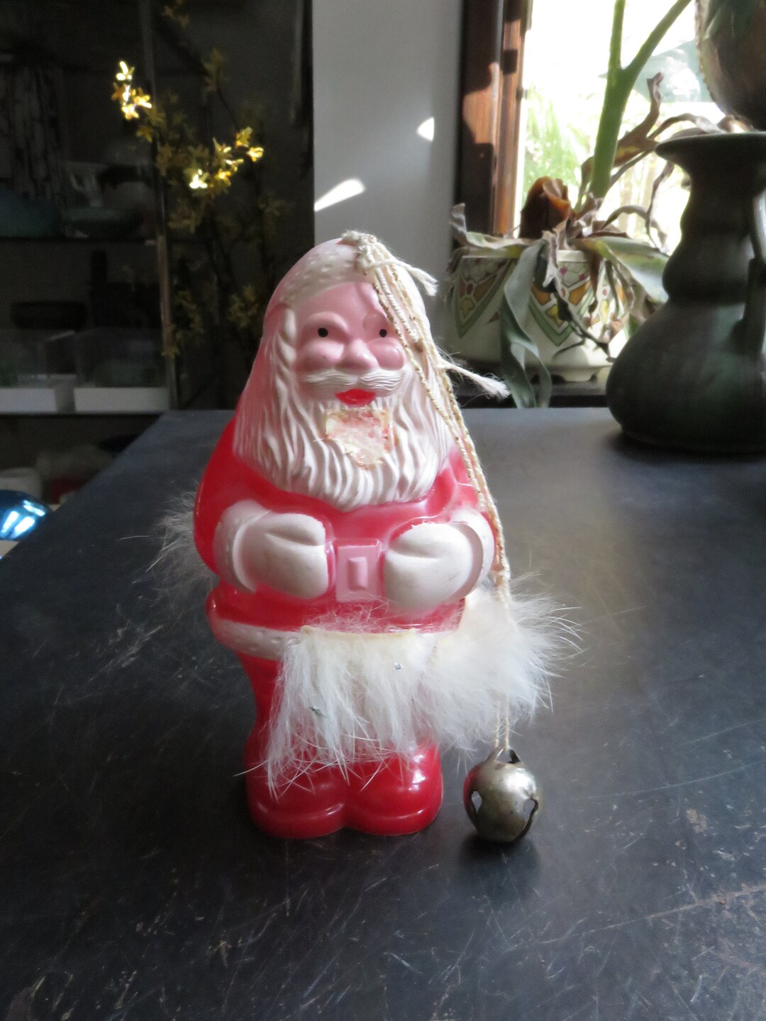 Vintage Rosbro ? Plastic Christmas Santa Fur Figure Raddle or Ornament ...