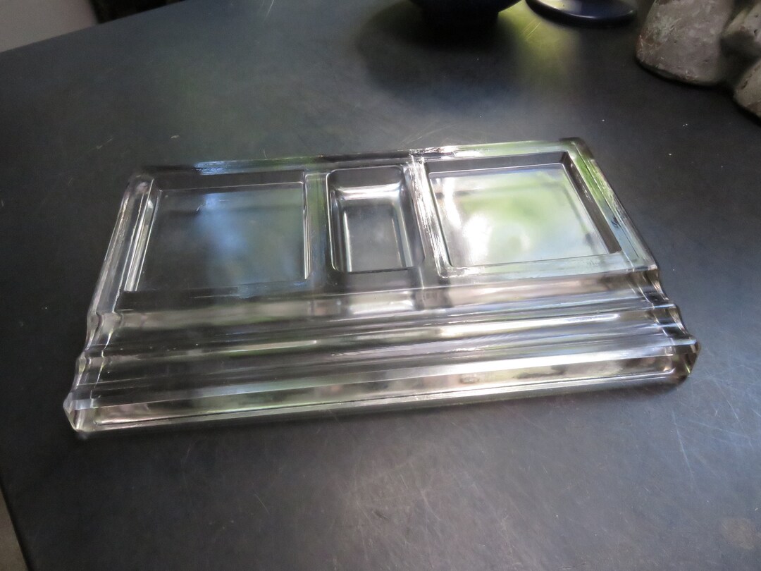 Antique Heavy Glass Inkwell Holder Tray - Etsy