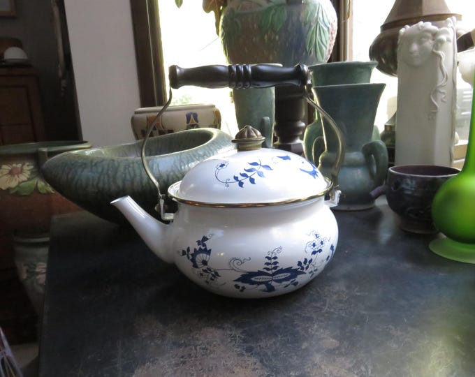 Vintage Blue Danube Tea Kettle Onion Blue White Floral Flower Leaf ...