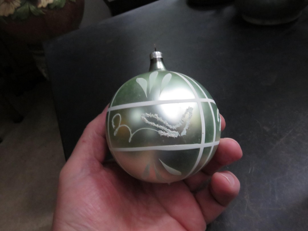 Vintage West Germany Leaf Squiggle Striped Glitter Glass Christmas Tree ...