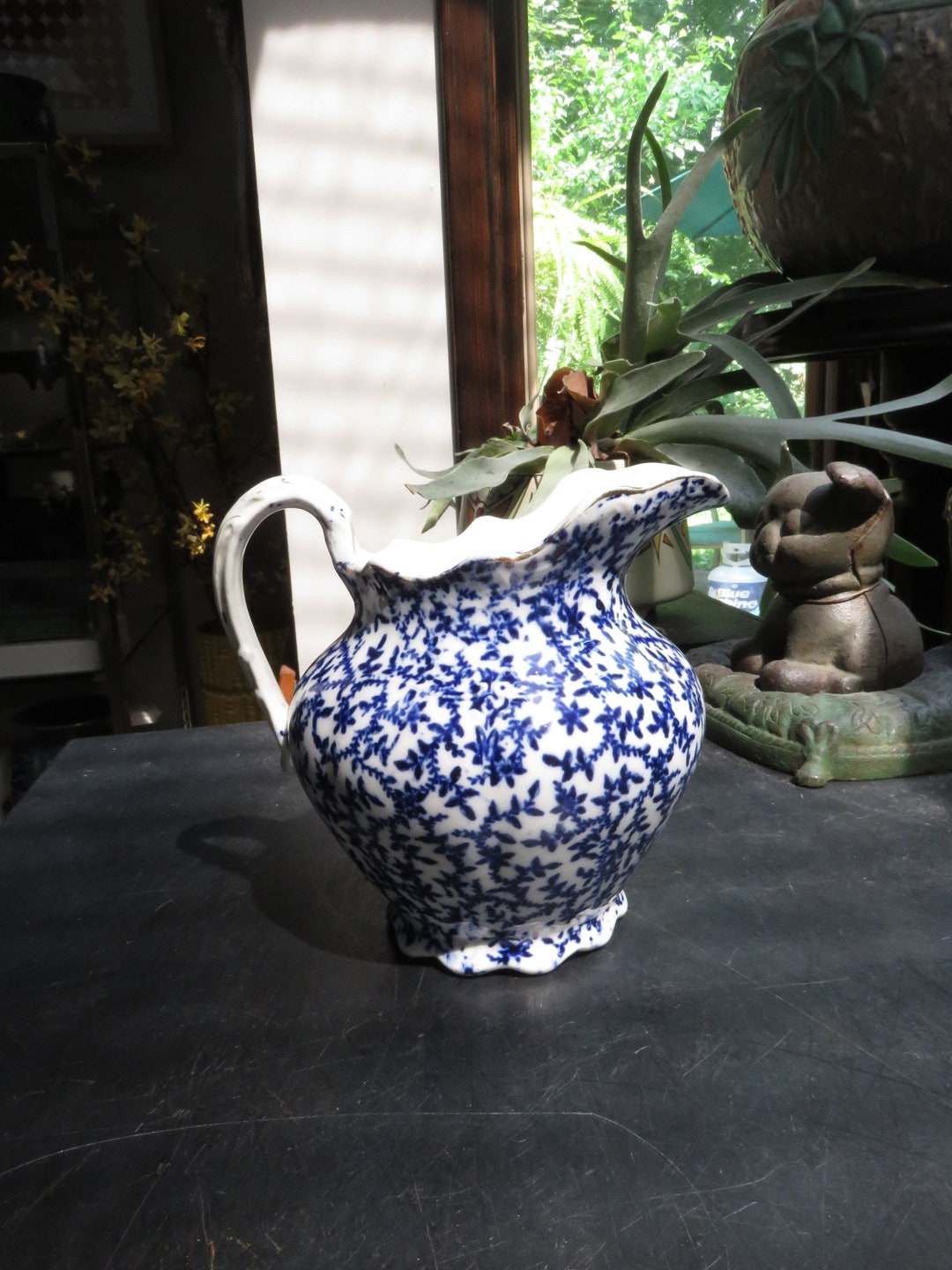 Antique Taylor Knowles Flow Blue Floral Leaf Pitcher - Etsy
