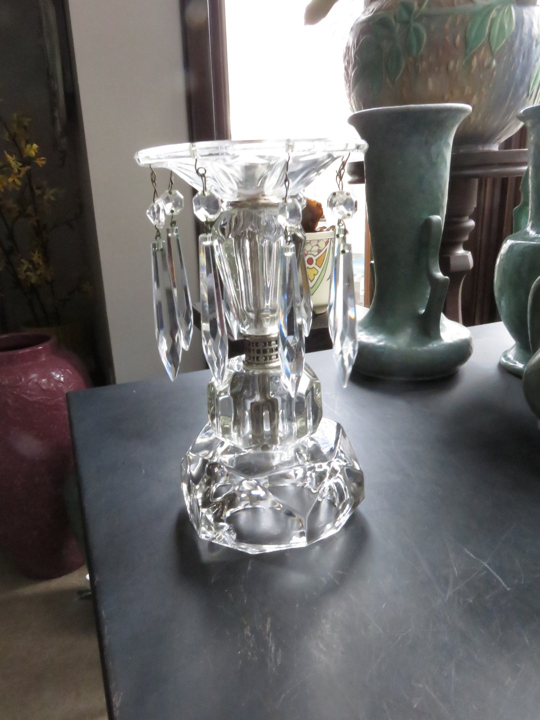 Vintage Art Deco Glass Lamp Base With Crystals or Use for Candleholder ...