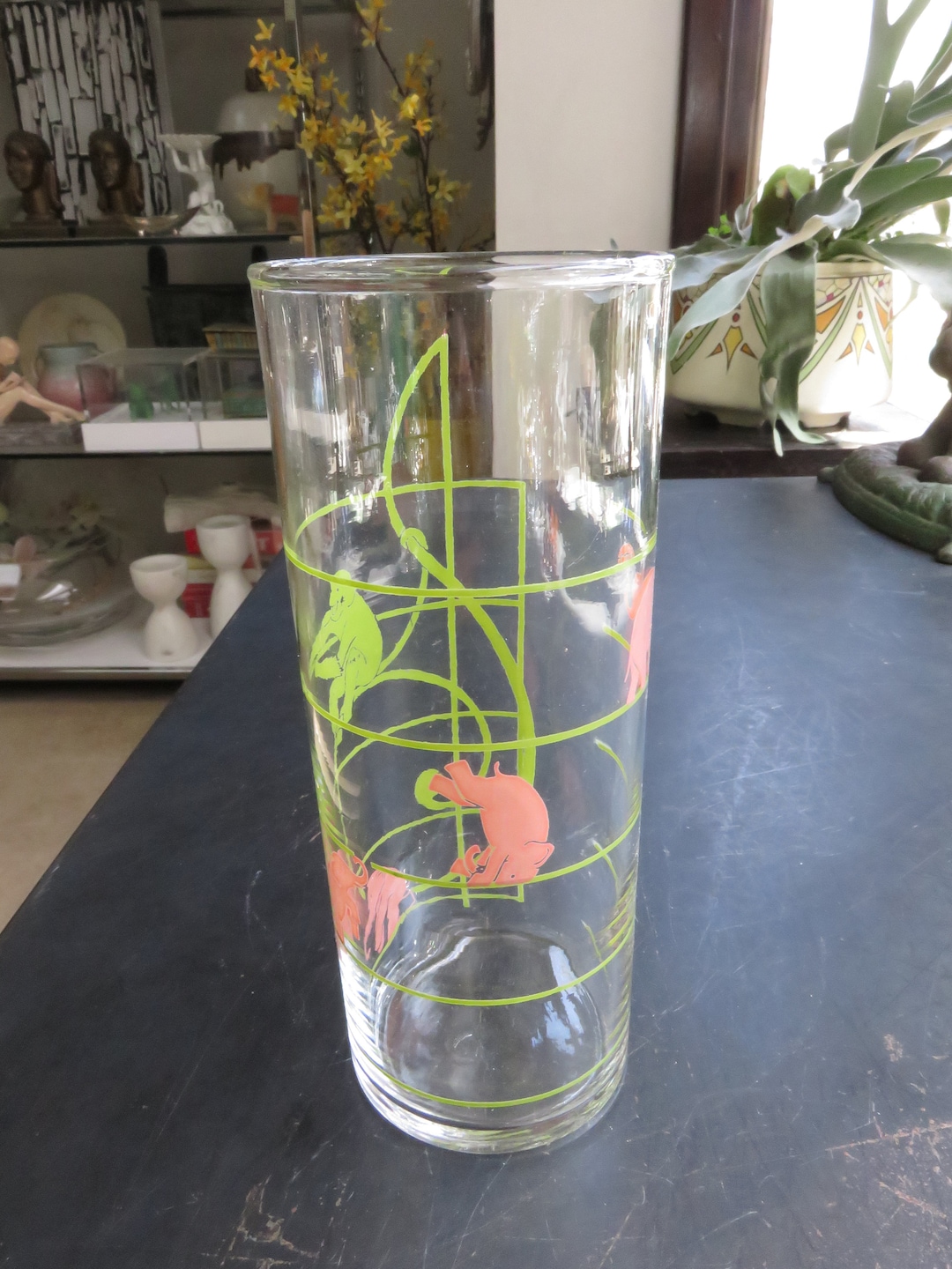 Vintage Monkey Dancing Pink Elephants Drinking or Iced Tea Glass - Etsy
