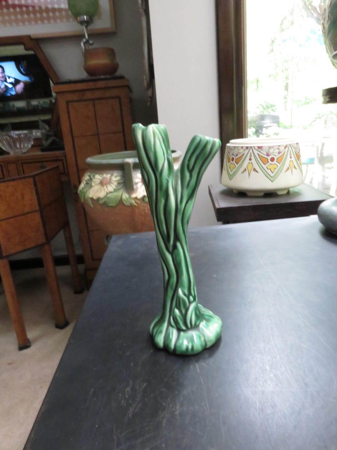 Vintage Green Tree Trunk Stump Pottery Vase - Etsy