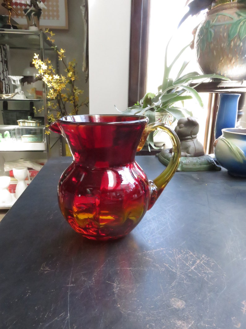 Vintage Blenko Red Amberina Art Glass Pitcher - Etsy