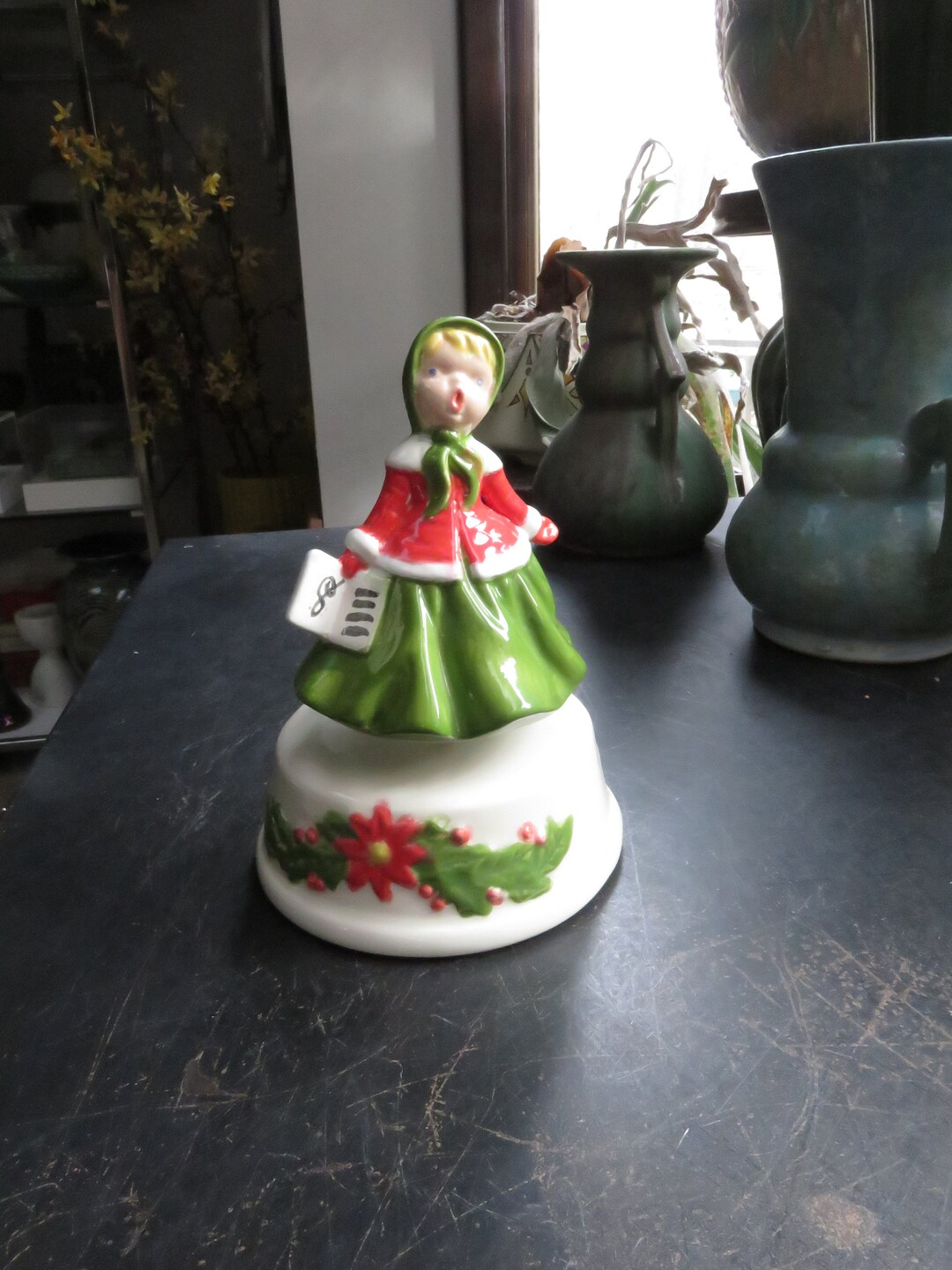 Vintage Rotating Caroler Girl Musical Music Figure Plays Silver Bells ...