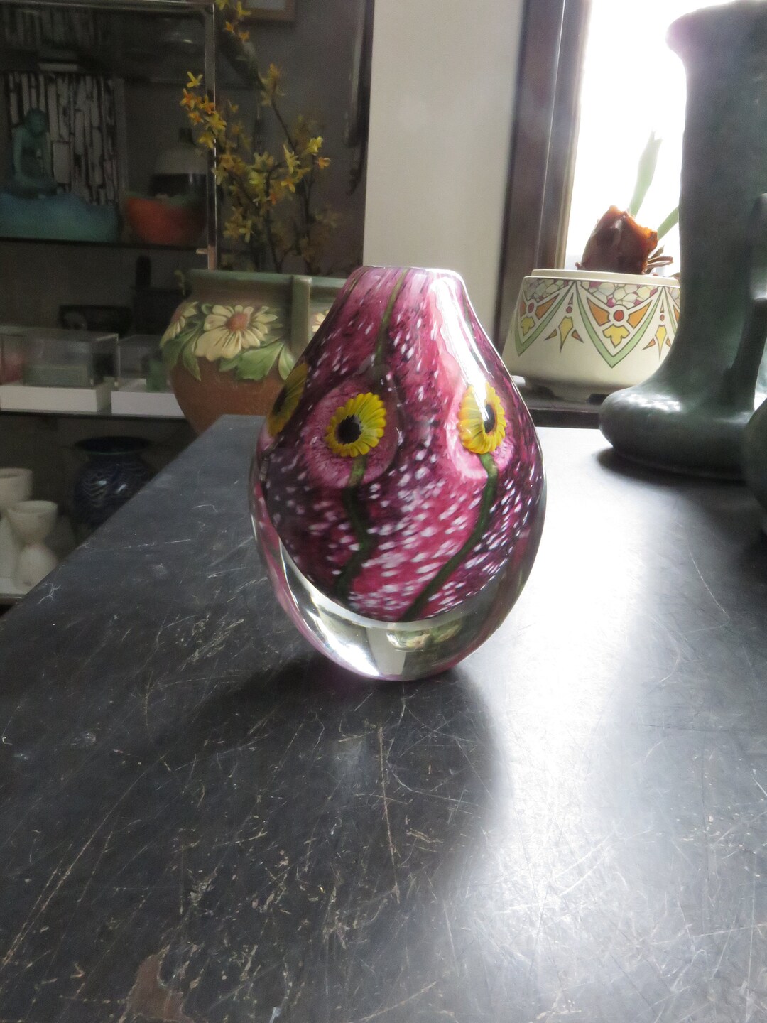 Vintage 1997 Artist Signed Eckhart Pfcr Millefiori Style Art Glass Vase ...