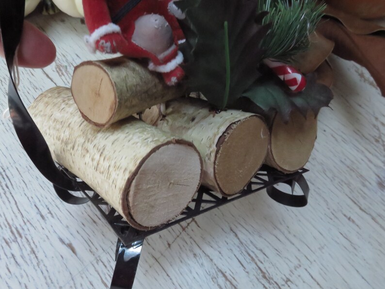 Vintage Christmas Santa White Birch Logs Holly Metal - Etsy