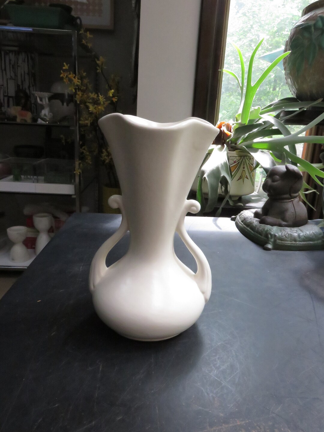 Vintage Redwing Red Wing USA White Handled Ribbed Footed Art Deco Vase ...