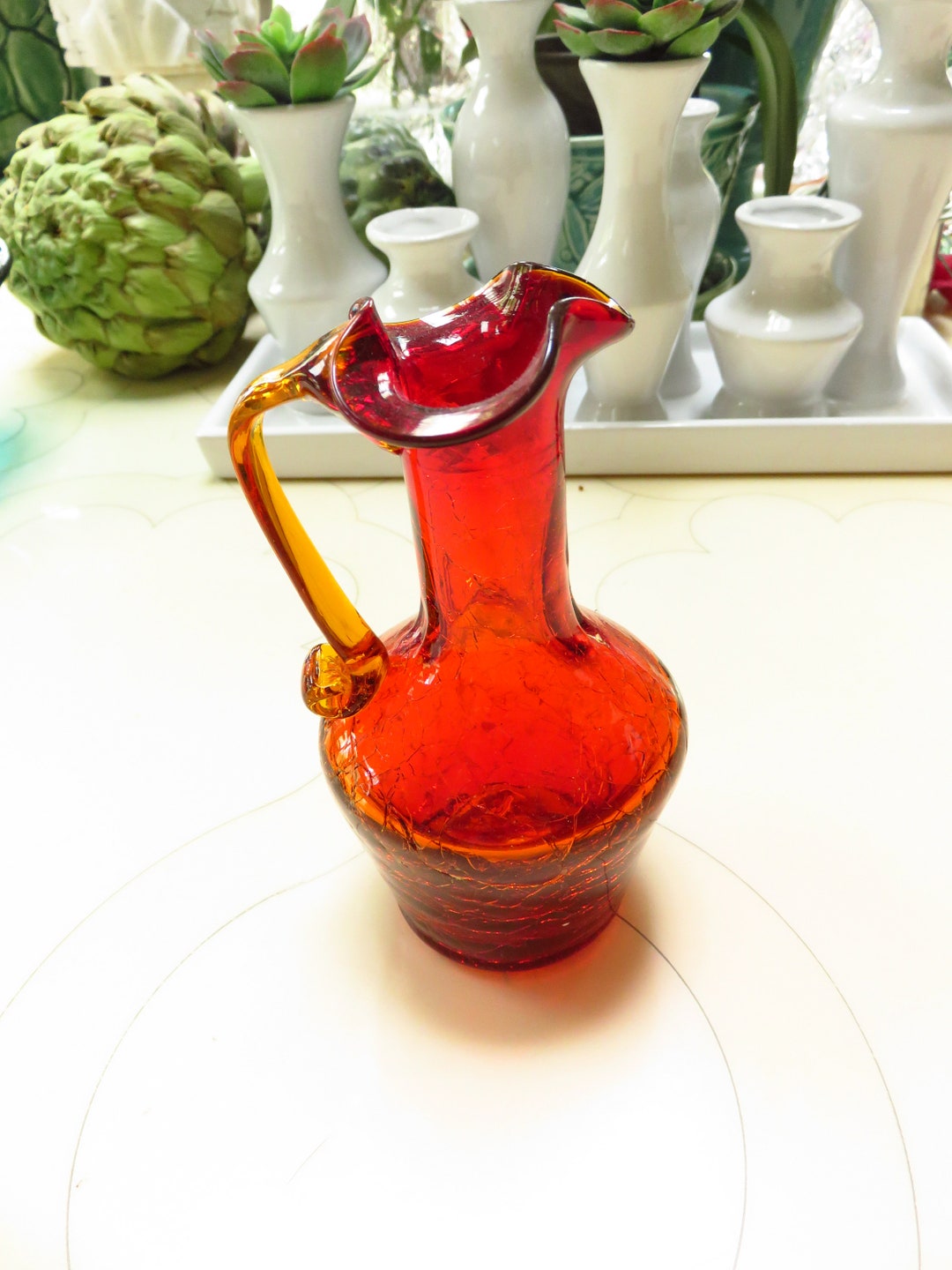Vintage Pilgrim Orange Red Crackle Art Glass Pitcher or Creamer - Etsy