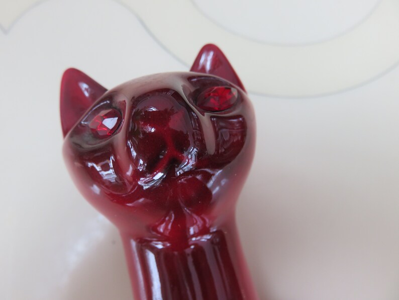Vintage Lot of 2 Red Cat Figures With Red Plastic Rhinestone - Etsy
