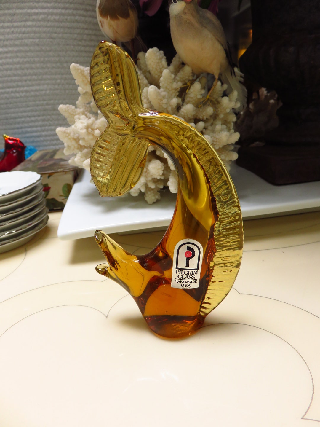 Vintage Pilgrim Art Glass Amber Fish Figure - Etsy