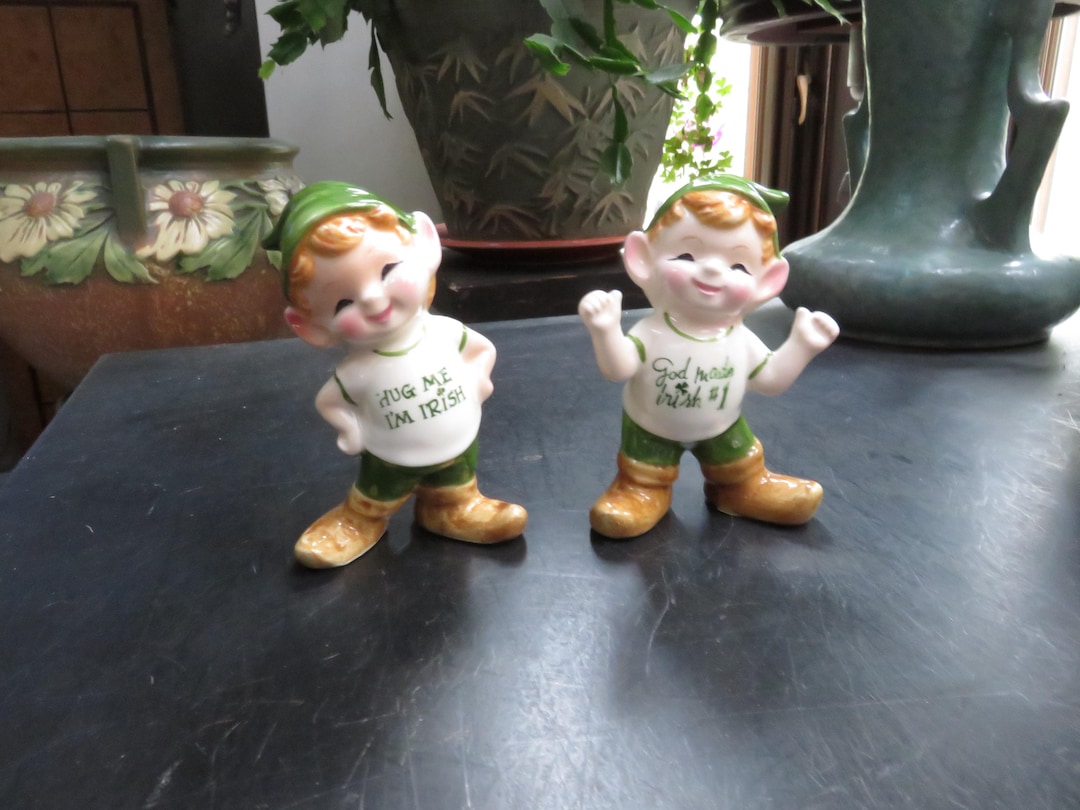 Vintage Lot of 2 Norcrest Irish Pixie Leprechaun Figures Hug Me I'm ...