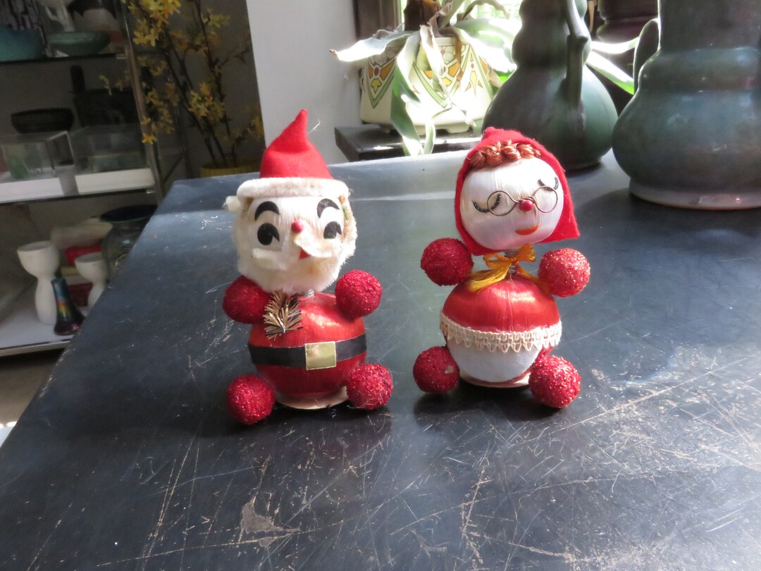Vintage Japan Spring Head Santa and Mrs Claus Satin Felt Figures - Etsy