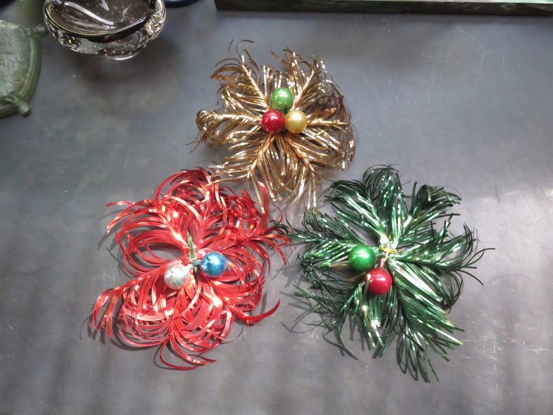 Vintage Lot of 3 Aluminum Tree Branch Style Glass Ornament Balls Wall ...