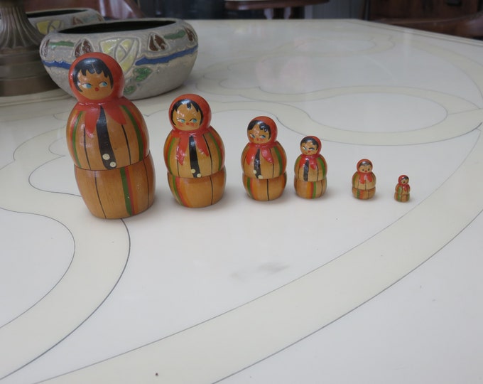 Vintage Poland Polish Babushka Girl Set of 5 Wood Wooden Nesting Dolls ...