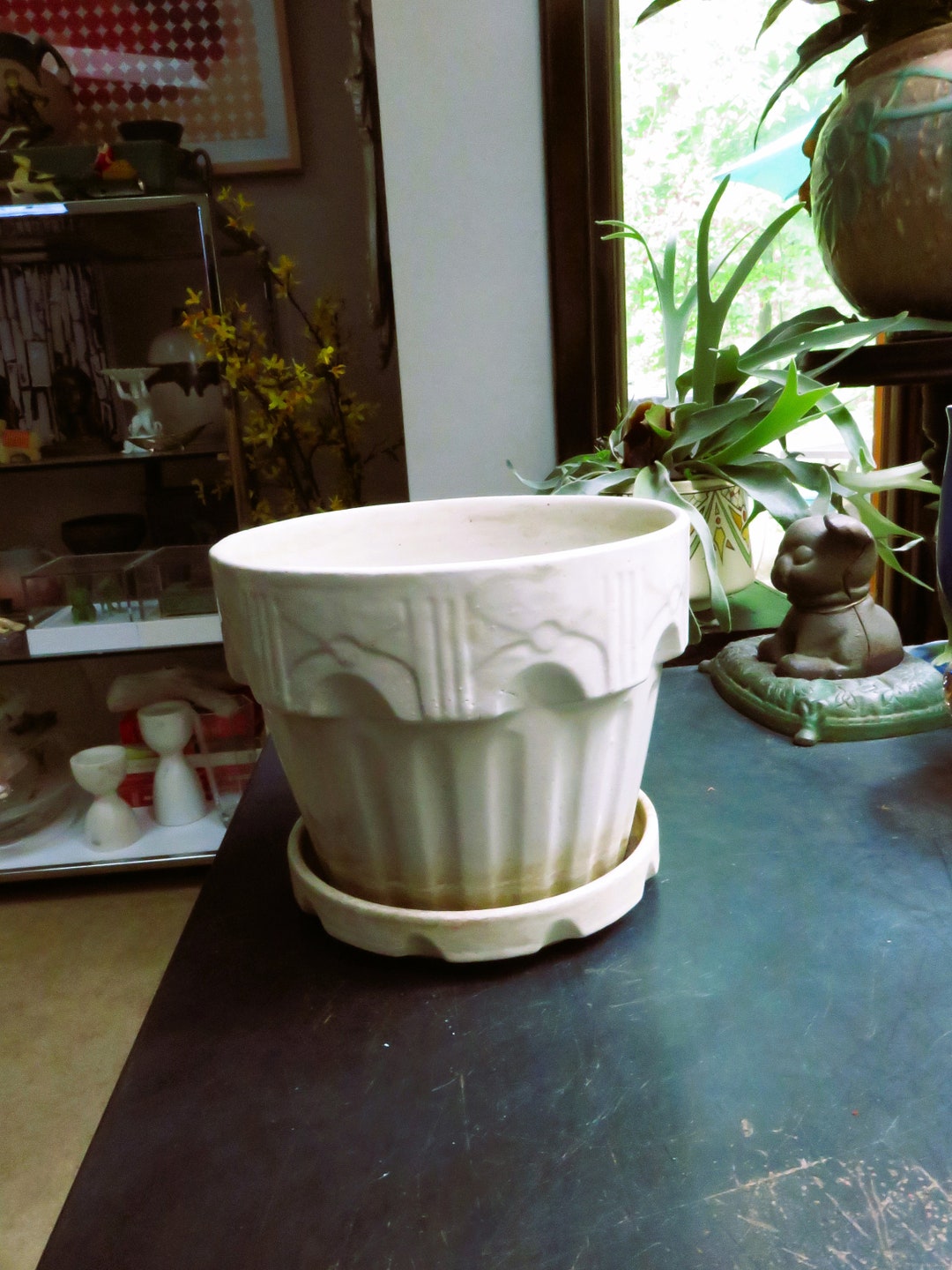 Vintage Large Cream Color Art Deco 7 Zanesville Pottery Flower Pot ...